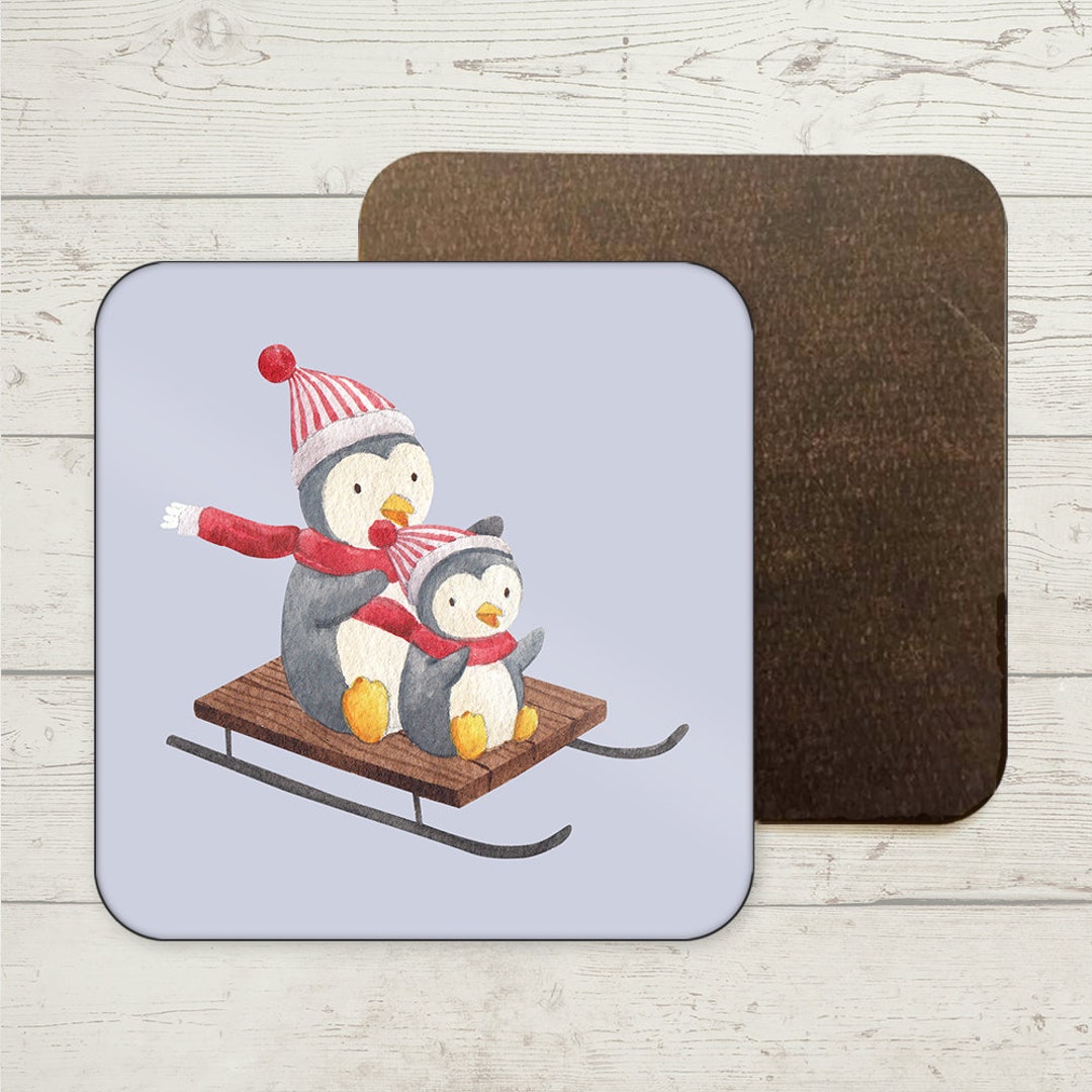Christmas Penguin Coaster, Festive Drinks Coaster, Xmas Coaster, Fun ...