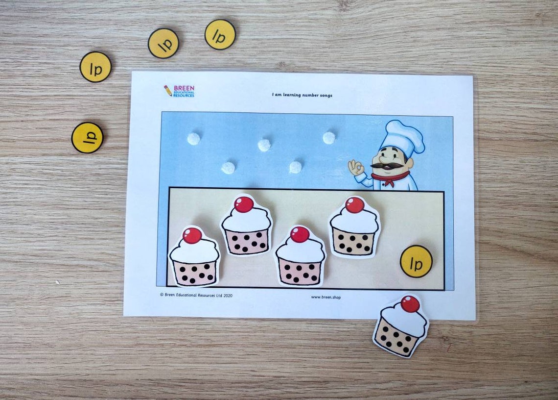 Hand Made Number Nursery Rhymes With Props, 5 Currant Buns. School ...