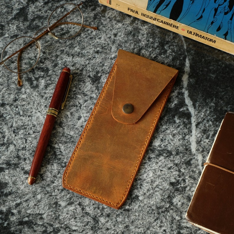 Personalized Leather Pen Case, Full Grain Leather Fountain Pen Holder ...