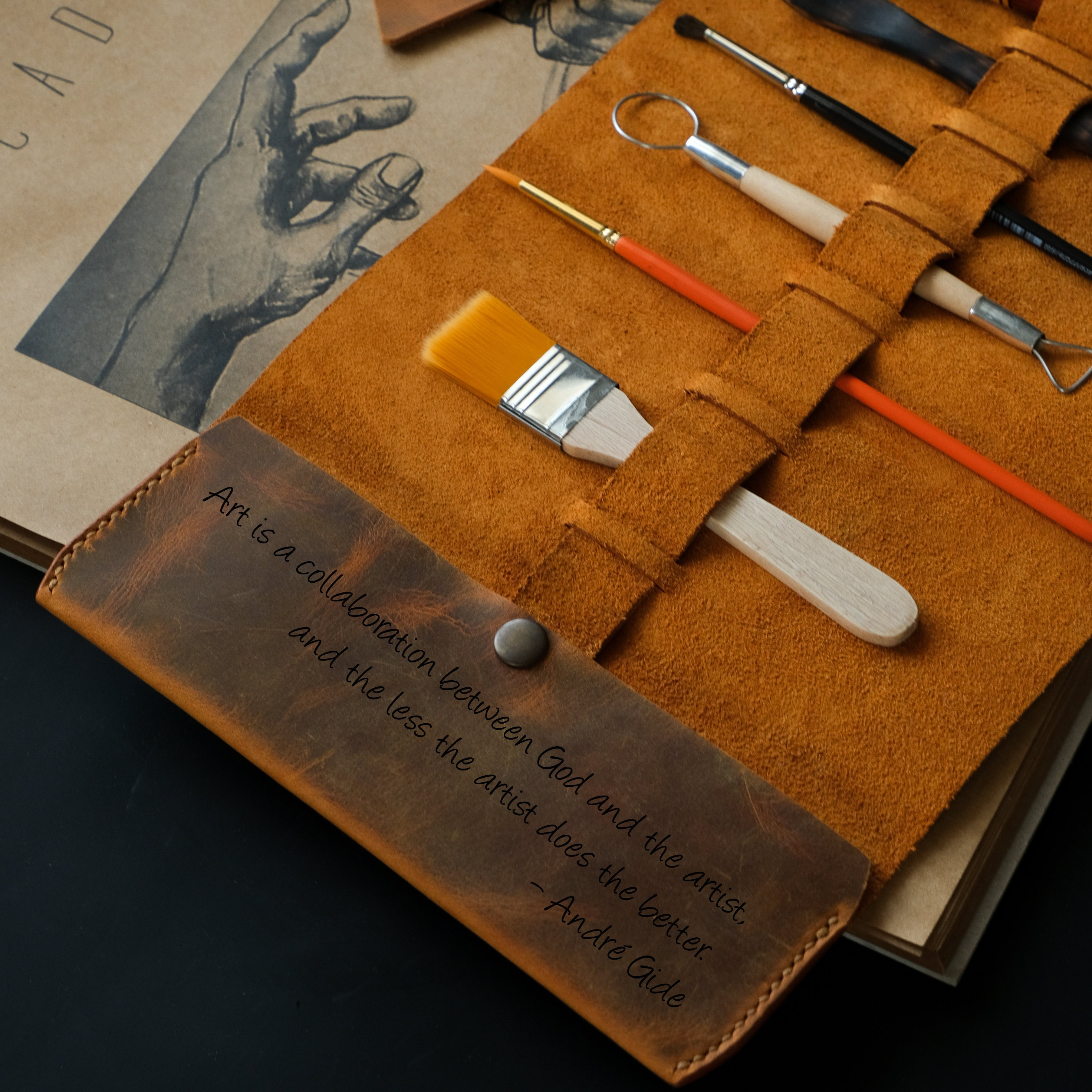 Personalized Leather Pen Roll, Gift for Artist, Artist Roll, Paint ...