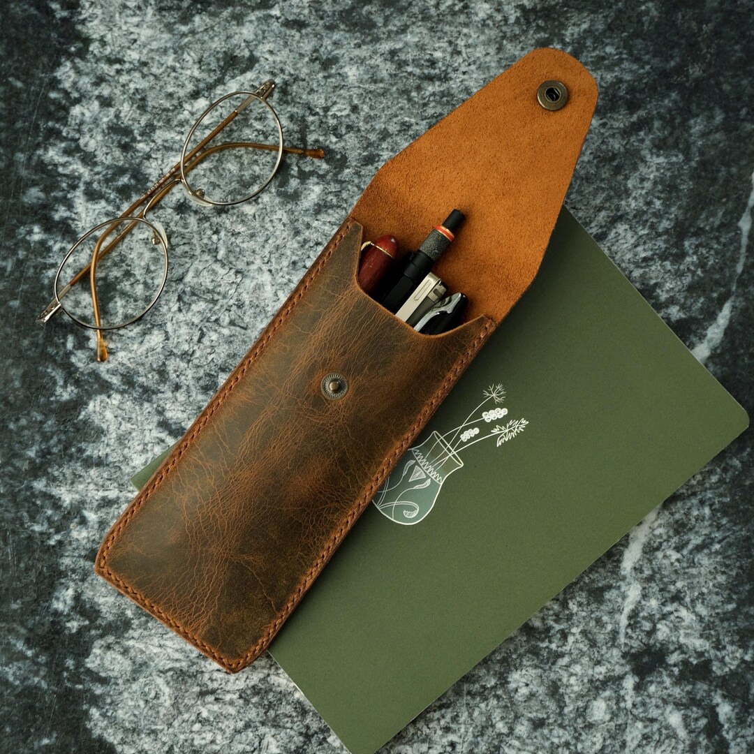 Personalized Leather Pen Case, Full Grain Leather Fountain Pen Holder ...