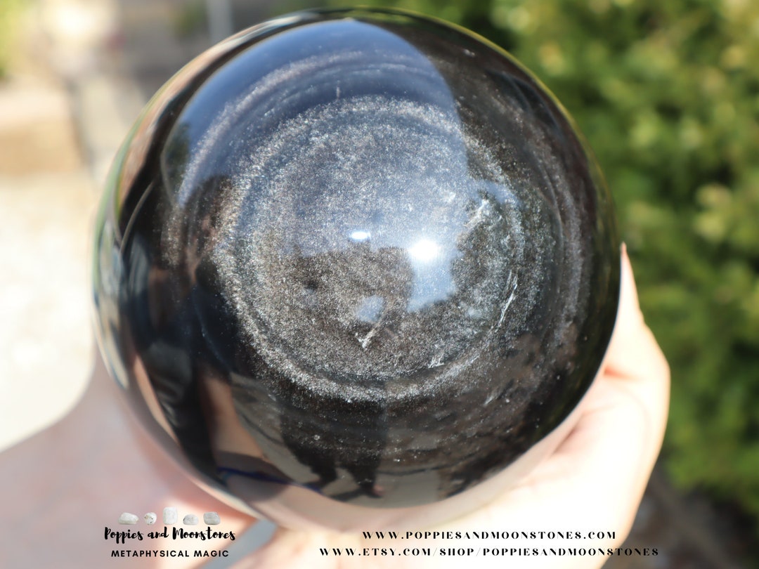 Supercharged Huge Silver Sheen Obsidian Scrying Sphere and Stand for ...
