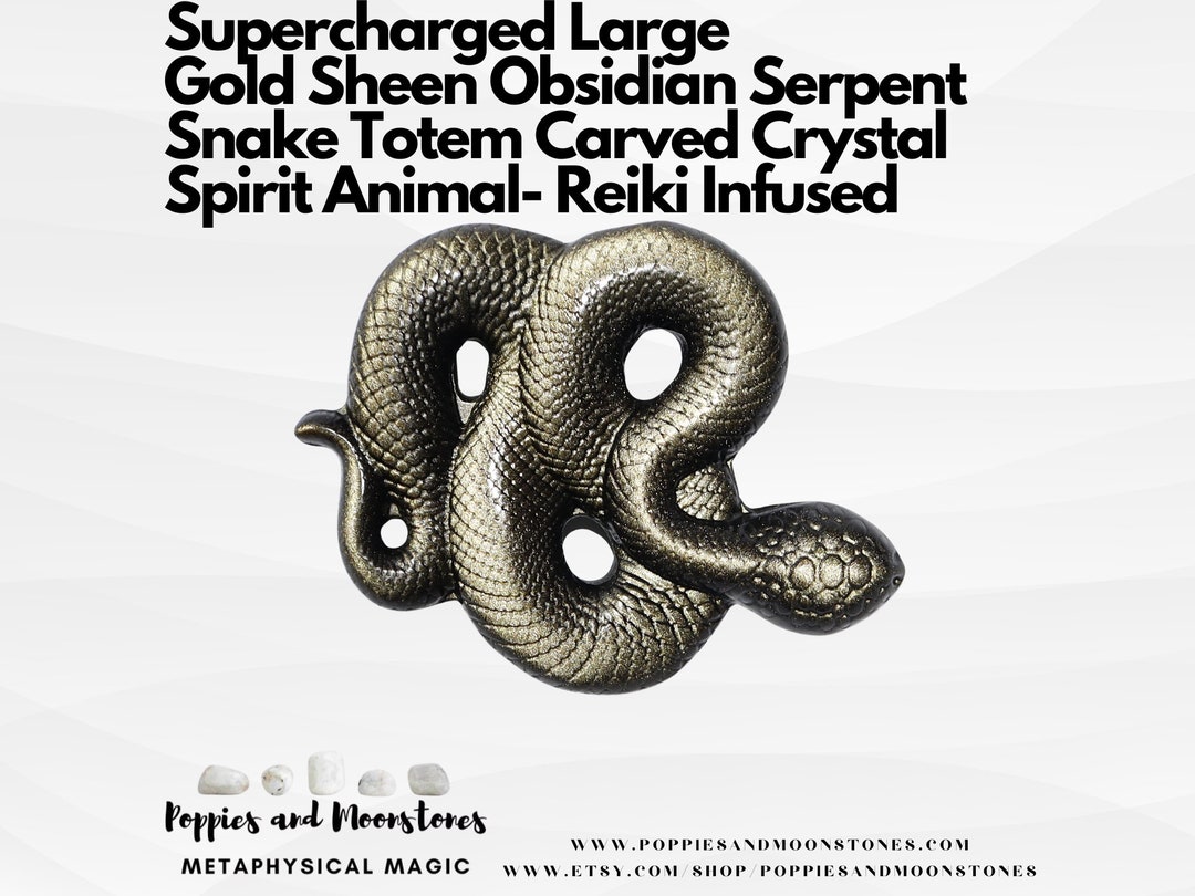 Supercharged Large Gold Sheen Obsidian Serpent Snake Totem Carved ...