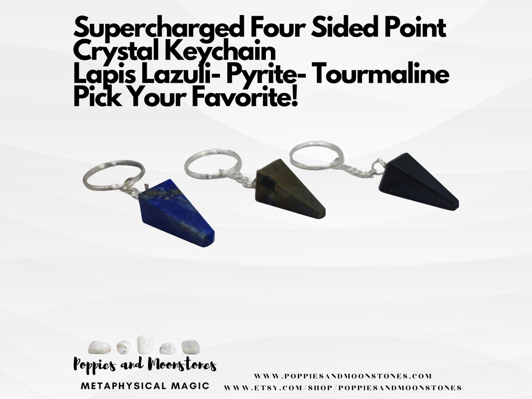Supercharged Four Sided Point Crystal Keychain Lapis Lazuli Pyrite ...