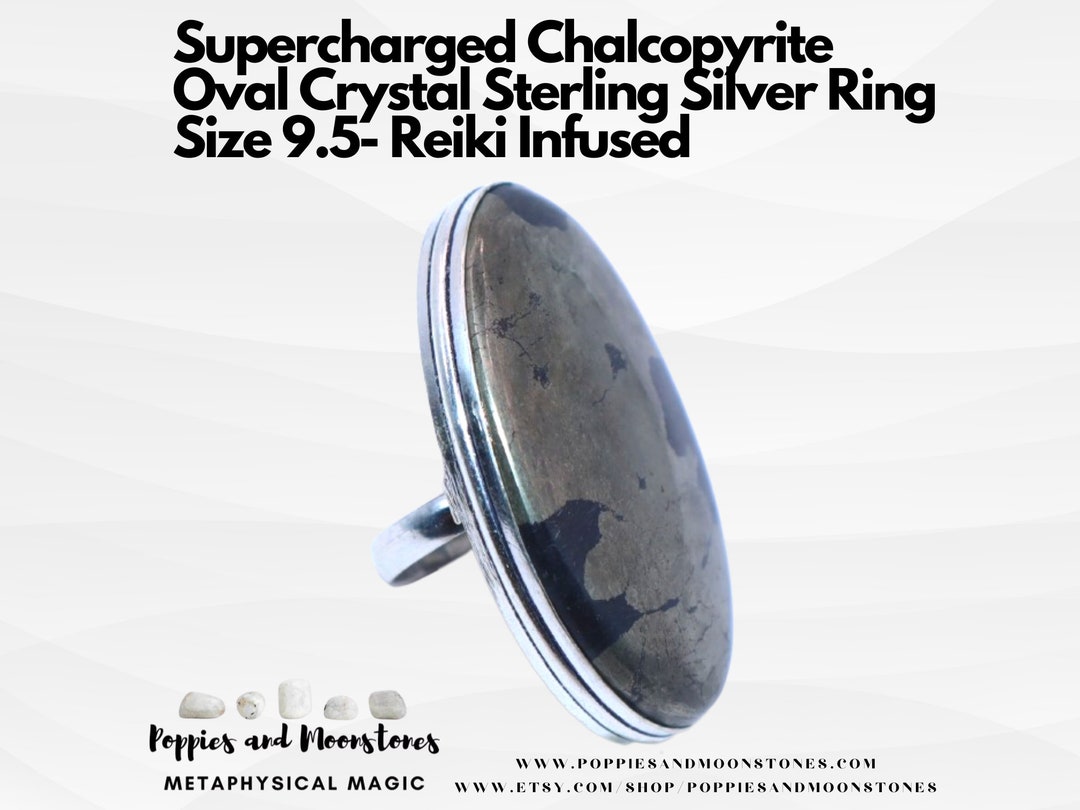 Supercharged Chalcopyrite Oval Crystal Sterling Silver Ring Size 9.5 ...