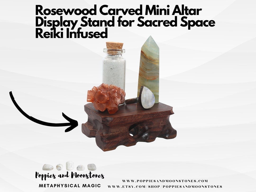 Rosewood Carved Mini Altar Display Stand for Sacred Space Reiki Infused ...