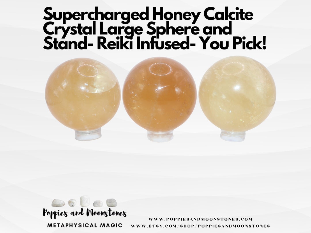Supercharged Honey Calcite Crystal Large Sphere and Stand- Reiki ...