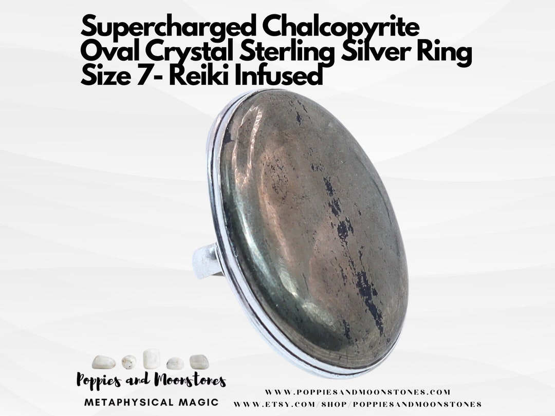 Supercharged Chalcopyrite Oval Crystal Sterling Silver Ring Size 7 ...