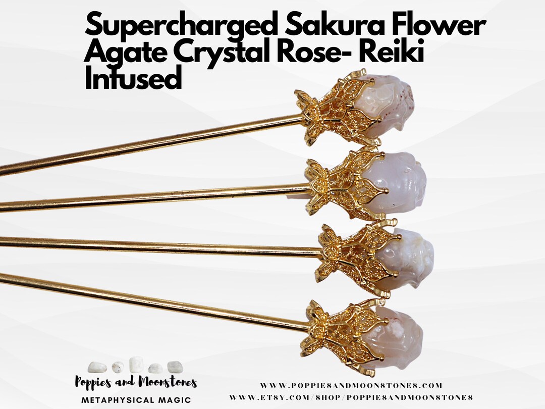 Supercharged Sakura Flower Agate Crystal Rose- Reiki Infused - Etsy