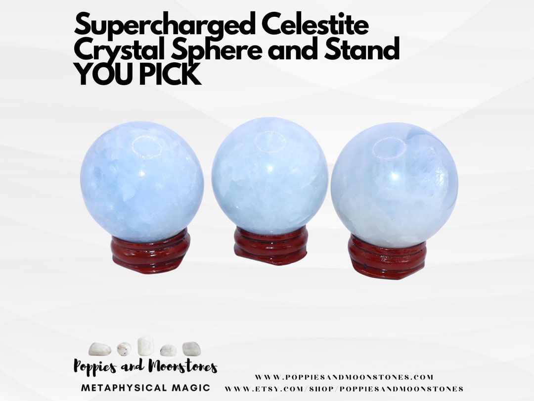 Supercharged Celestite Crystal Sphere and Stand YOU PICK Reiki Infused ...