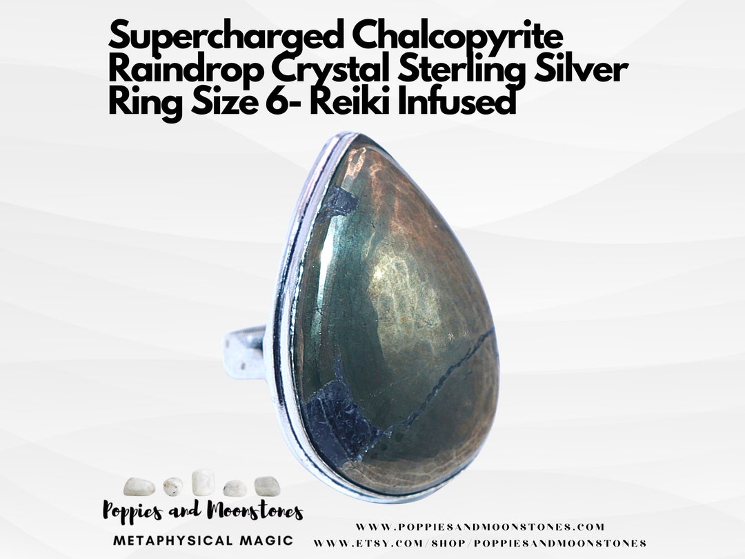 Supercharged Chalcopyrite Raindrop Crystal Sterling Silver Ring Size 6- Reiki Infused - Etsy