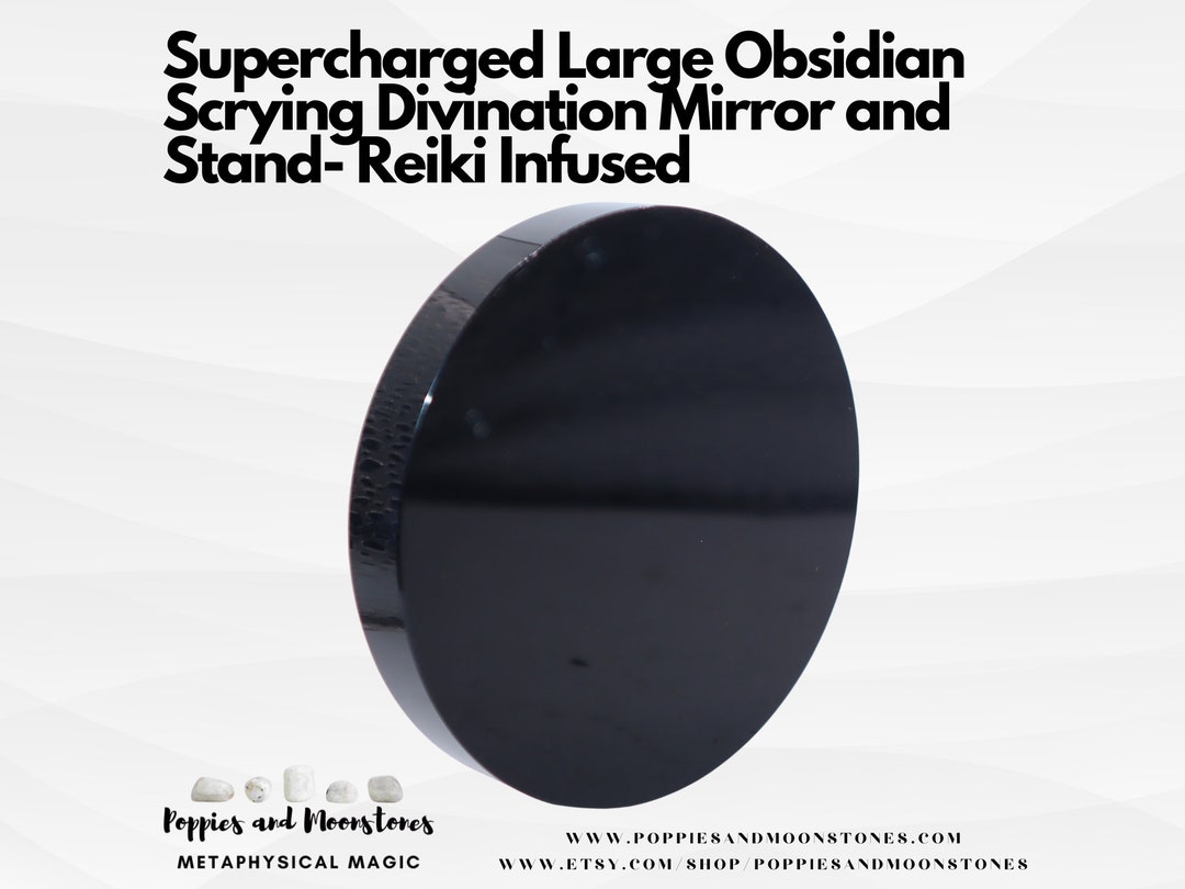 Supercharged Large Obsidian Scrying Divination Mirror and Stand Reiki ...