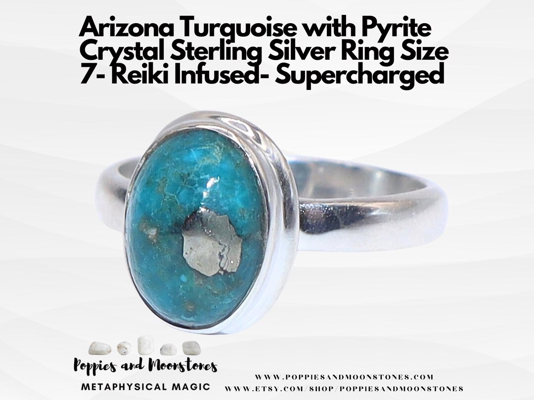 Arizona Turquoise With Pyrite Crystal Sterling Silver Ring Size 7 ...