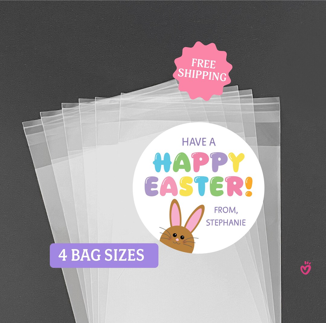 Easter Favor Stickers and Bags, Custom Goodie Bag, Have a Happy Easter ...