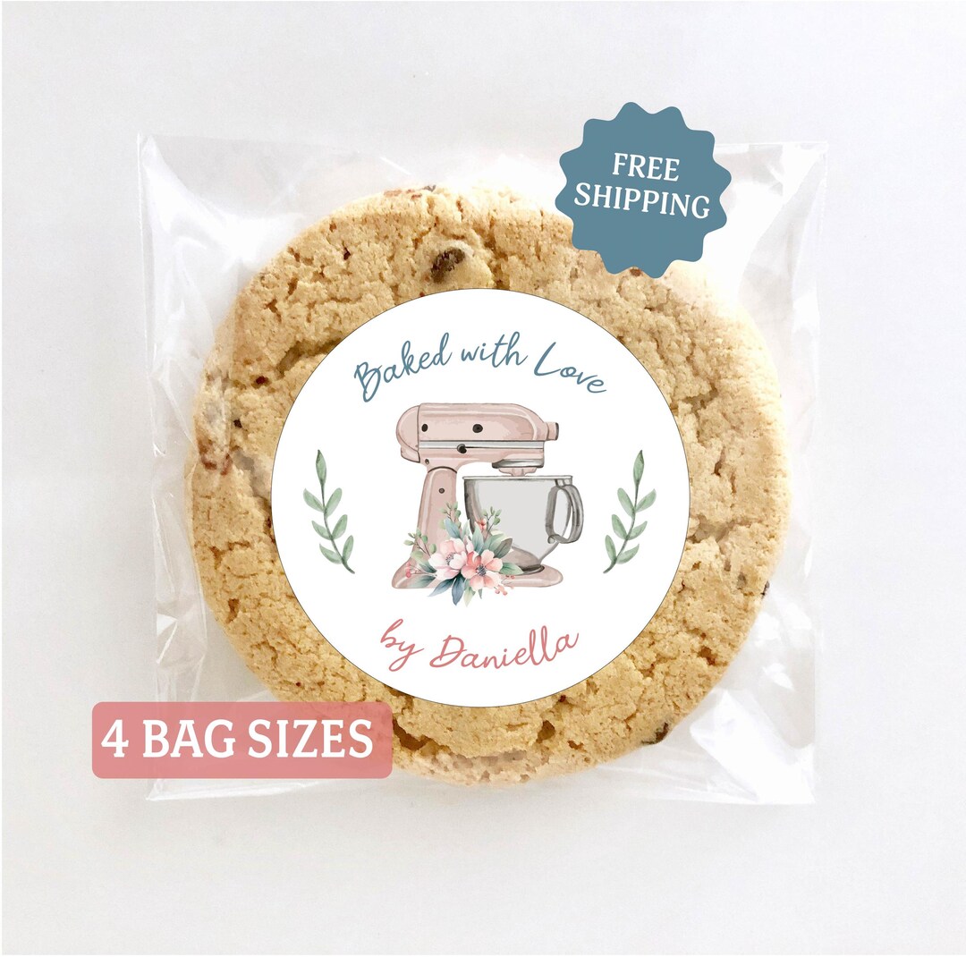 Personalized Baked With Love Stickers and Bags, Custom Baked Goods ...