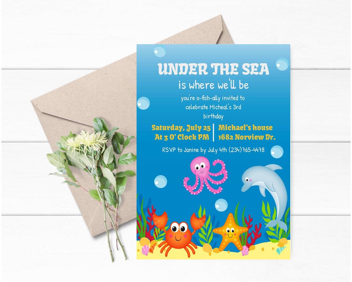 Under the Sea Invitation, Editable Invitation, Ocean Invitation, Under ...