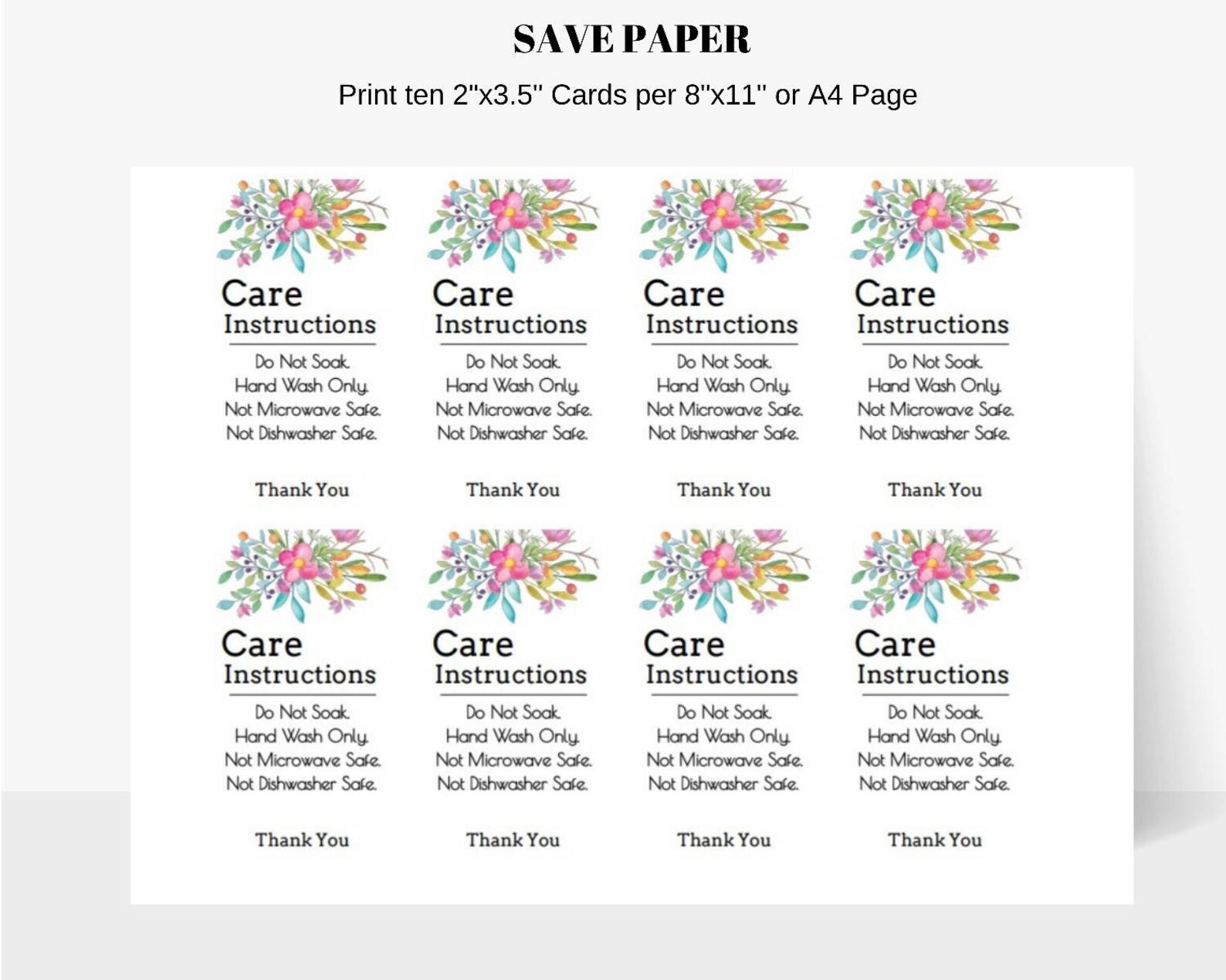 Cup Care Instruction Insert, Vinyl Products Care Card, Ready to Print ...