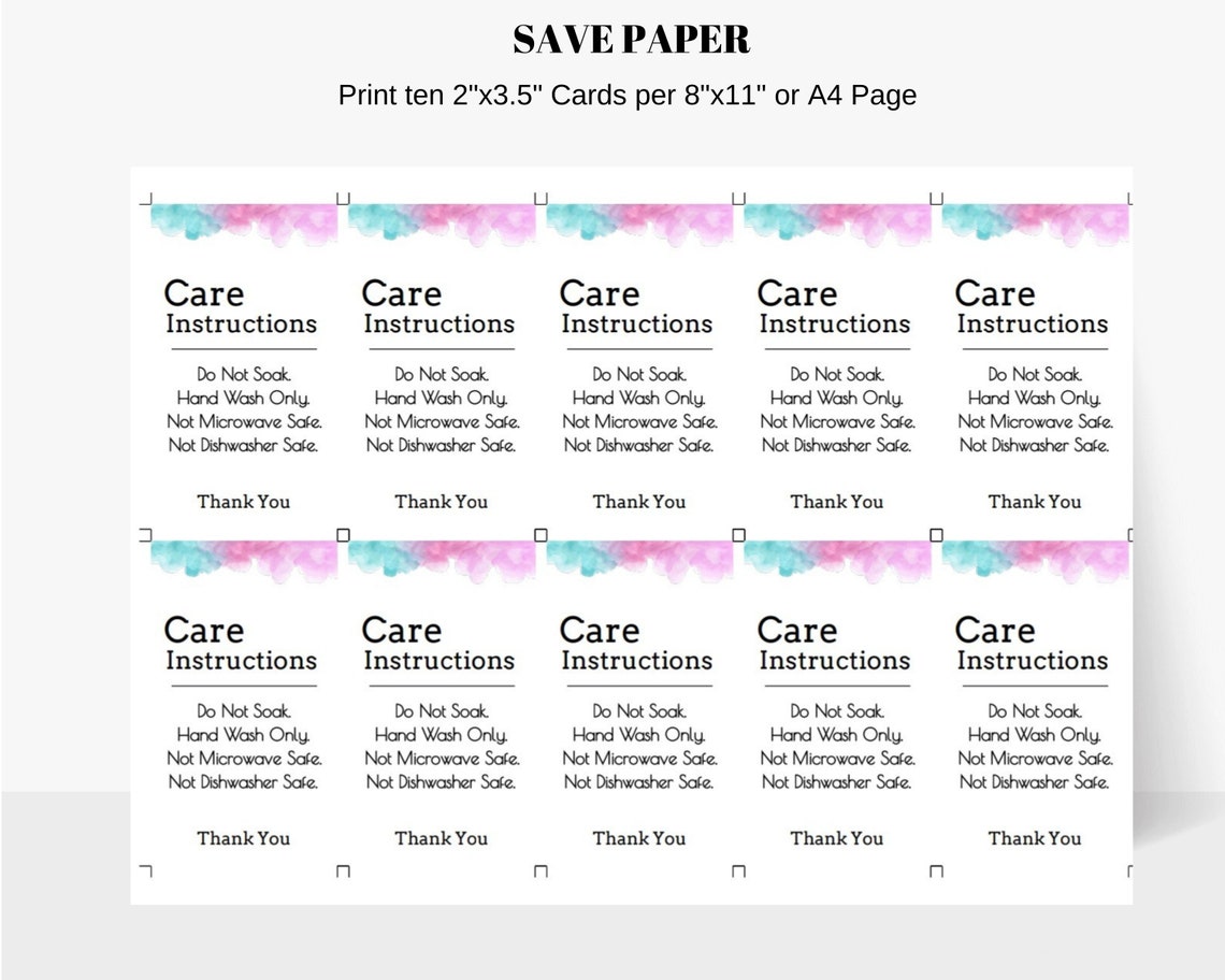 How to Care For, Mug Care Instructions, Cold Cup Care Card Printable ...