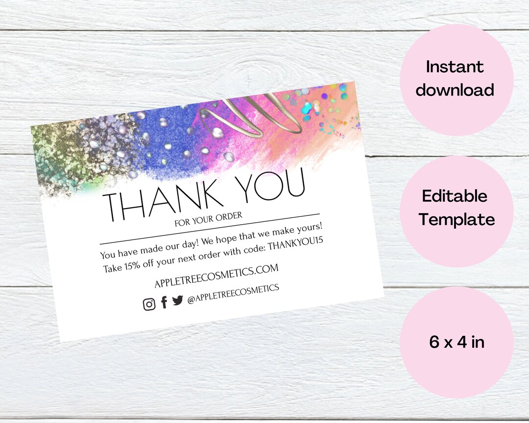 Colorful Exotic Print Small Business Thank You Card, Printable Thank ...