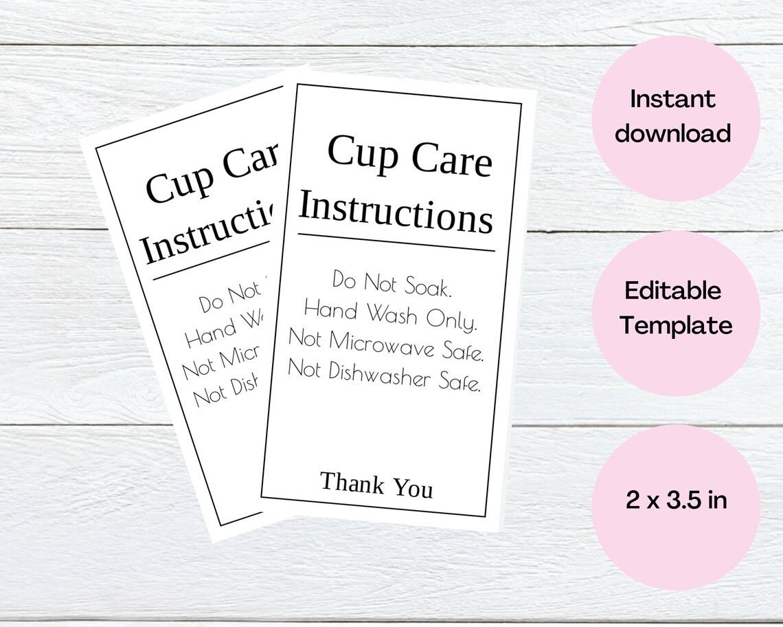 Cup Care Card Printable, Ready to Print Tumbler Instructions, Instant ...
