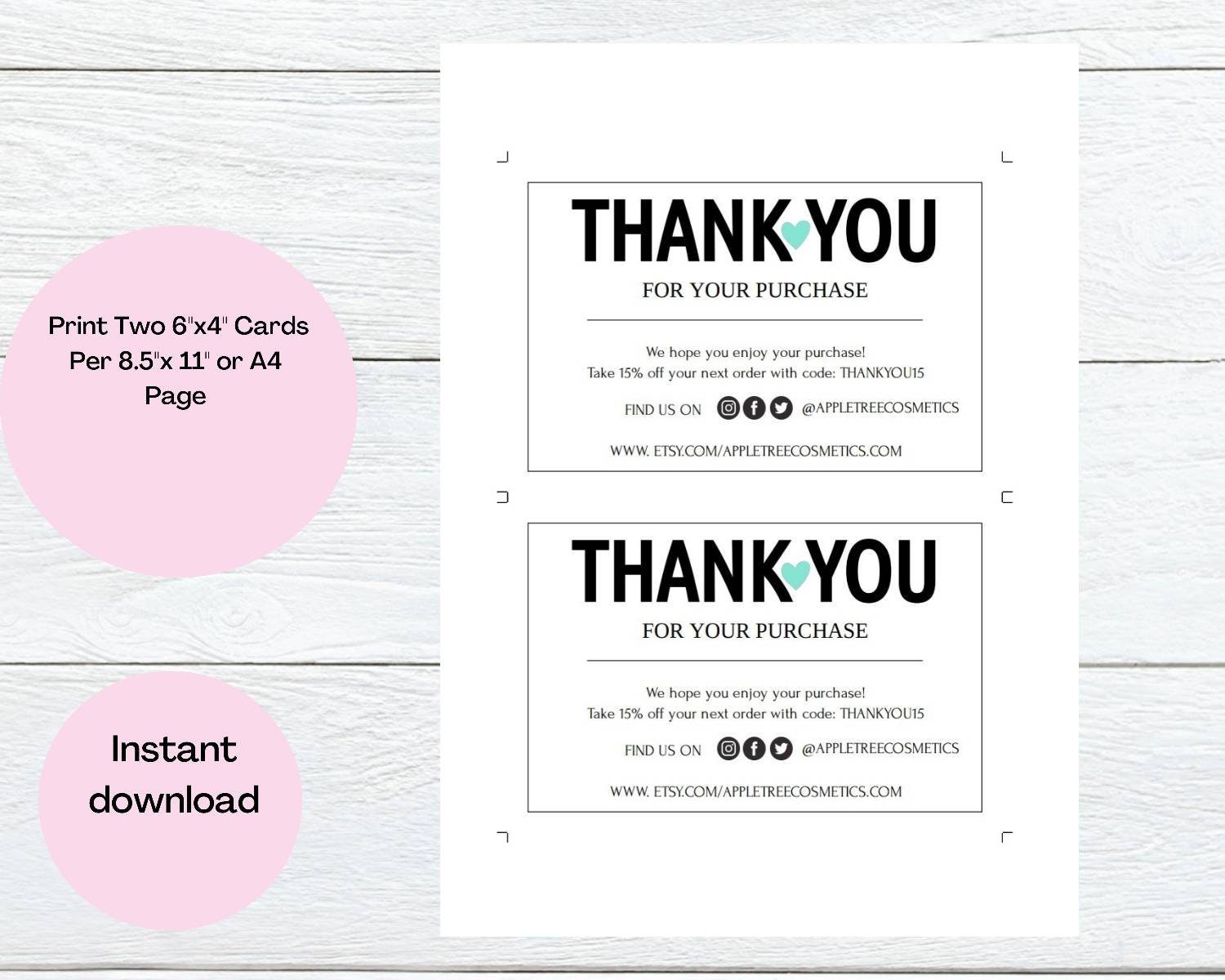 Imprimibles de negocios, Tarjeta de agradecimiento de negocios editable, Inserto de ...