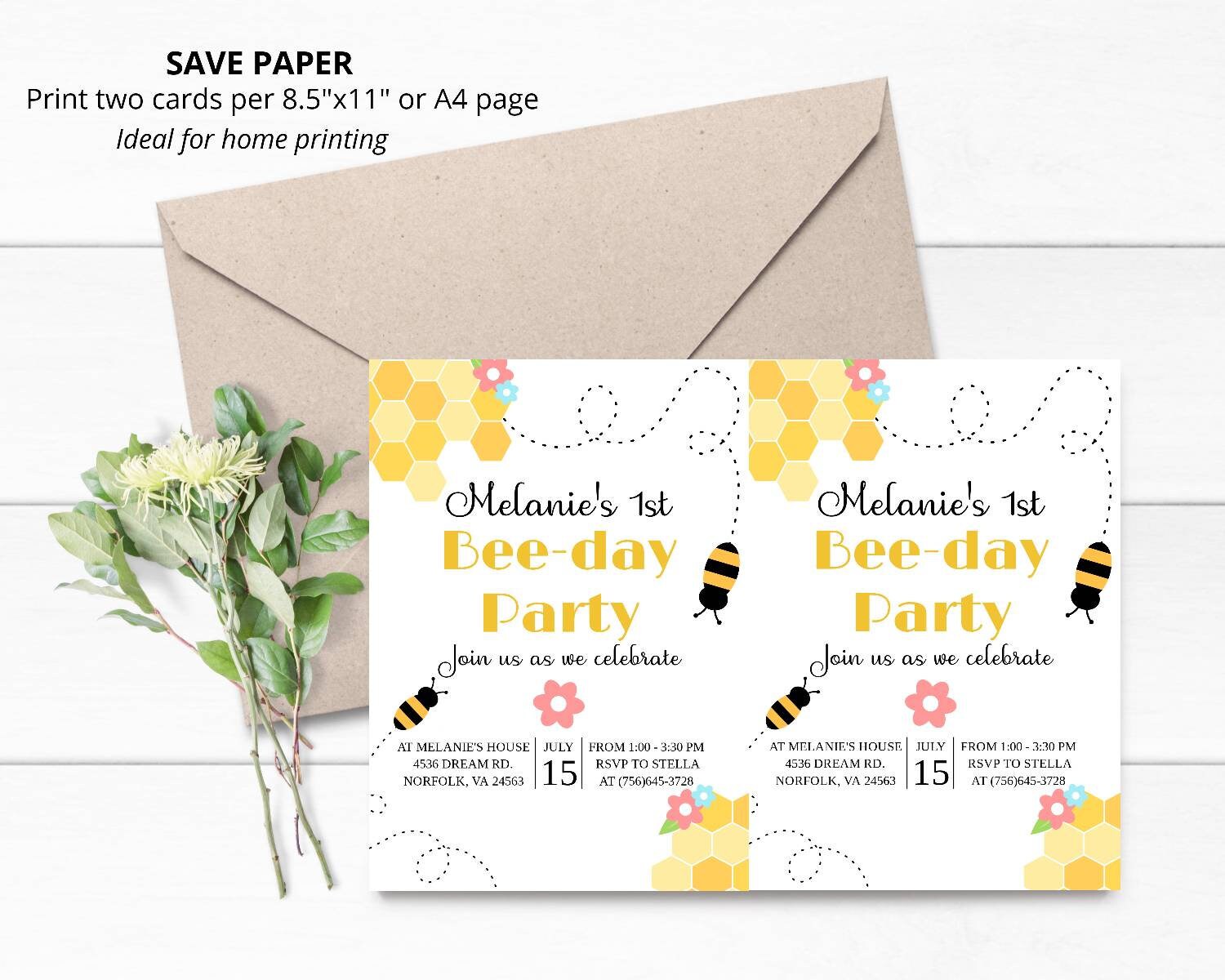 Bumble Bee Invitation, Bumbe Bee Invite, Bee Invite, Birthday ...