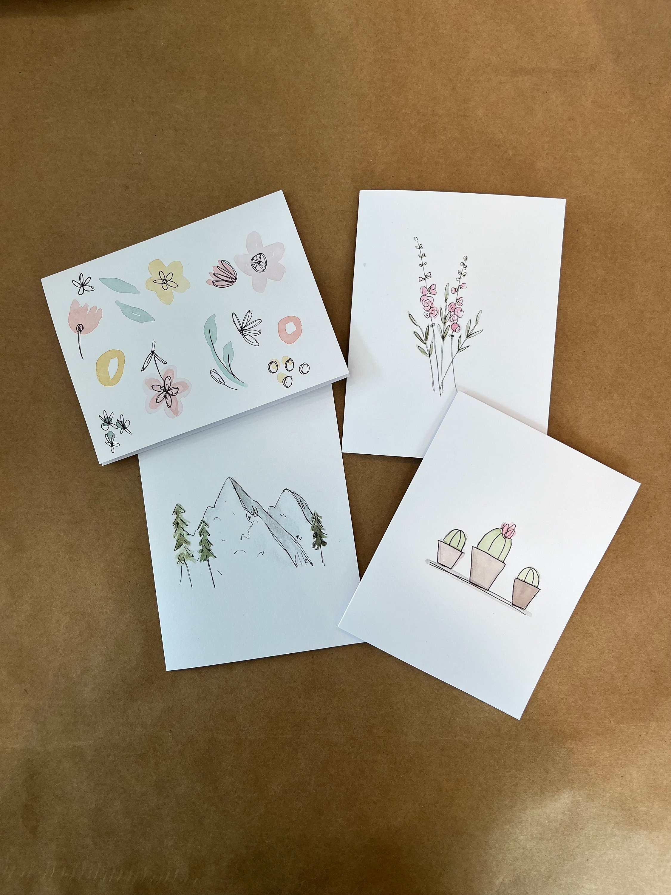 Hand Painted Original Watercolor Cards Nature Pack 4 Pack Blank Inside ...