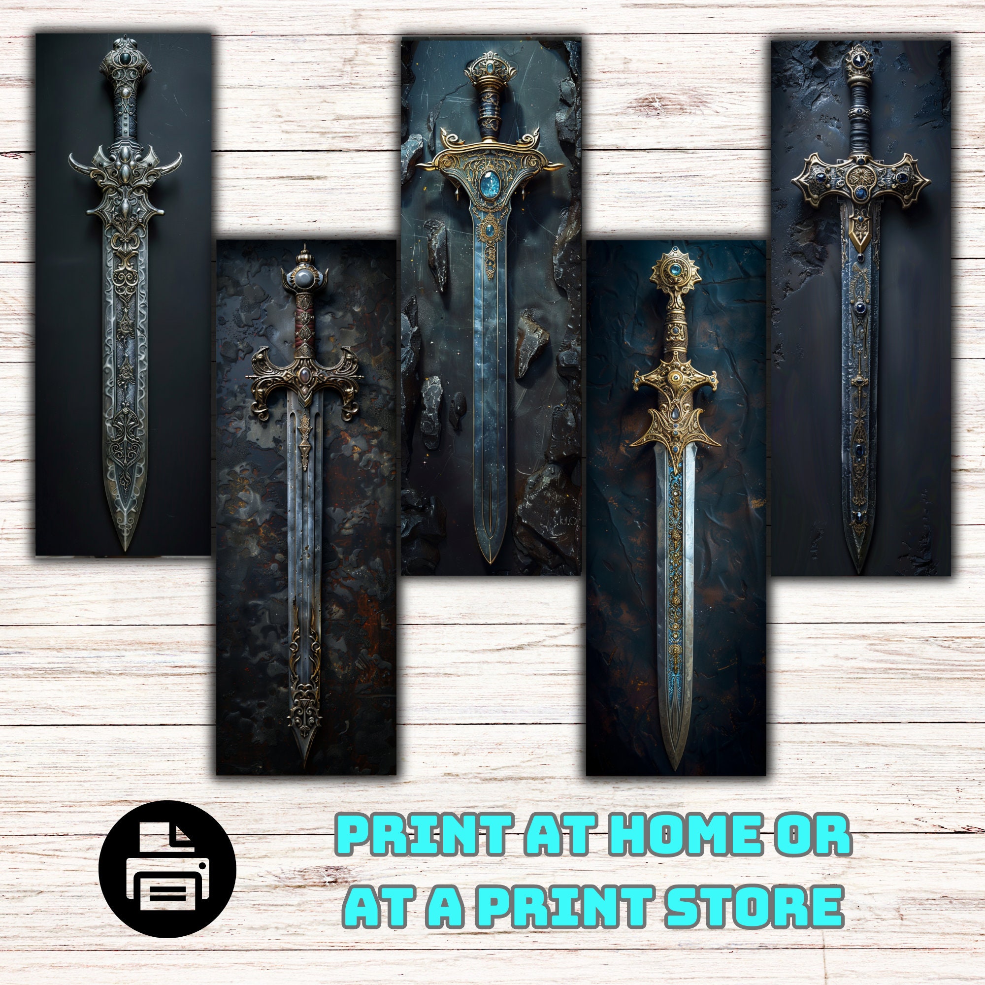 Printable BOOKMARKS Swords Aesthetic Bookish Gift Fantasy SWORD - Etsy