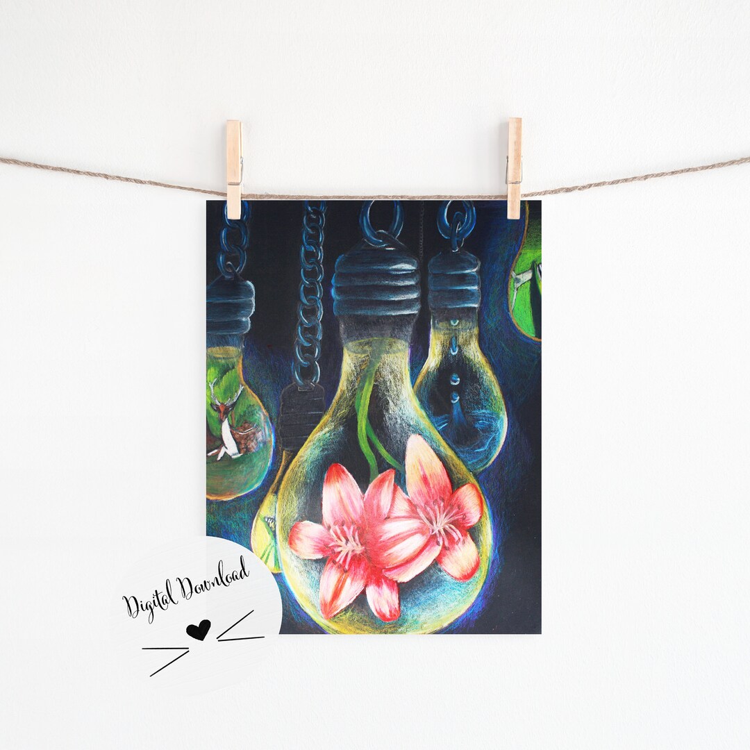 Edison - Curious Blue, Lightbulb Instant Downloadable, Original Artwork ...