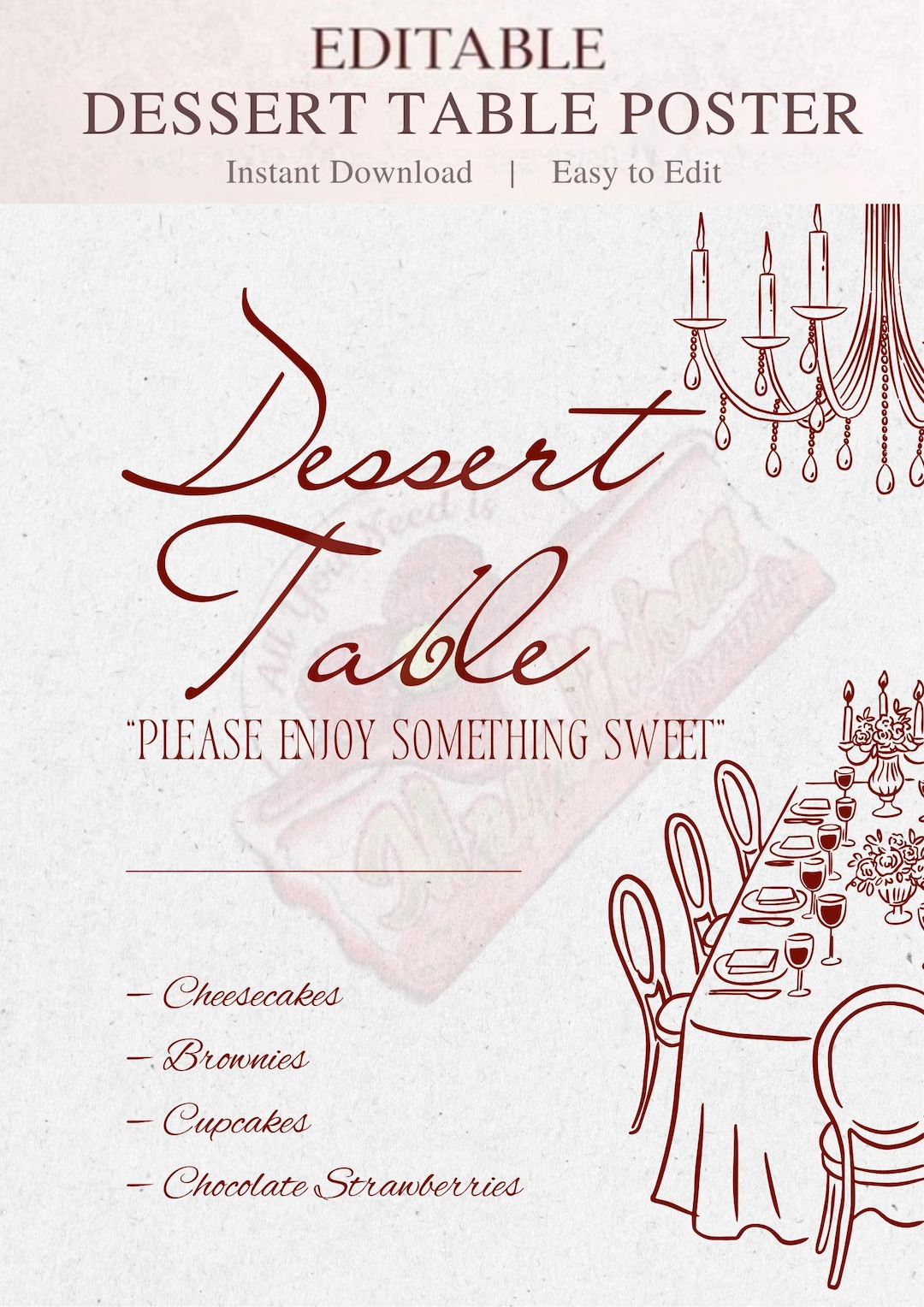 Dessert Table Sign Template | Editable Canva Wedding Dessert Sign ...