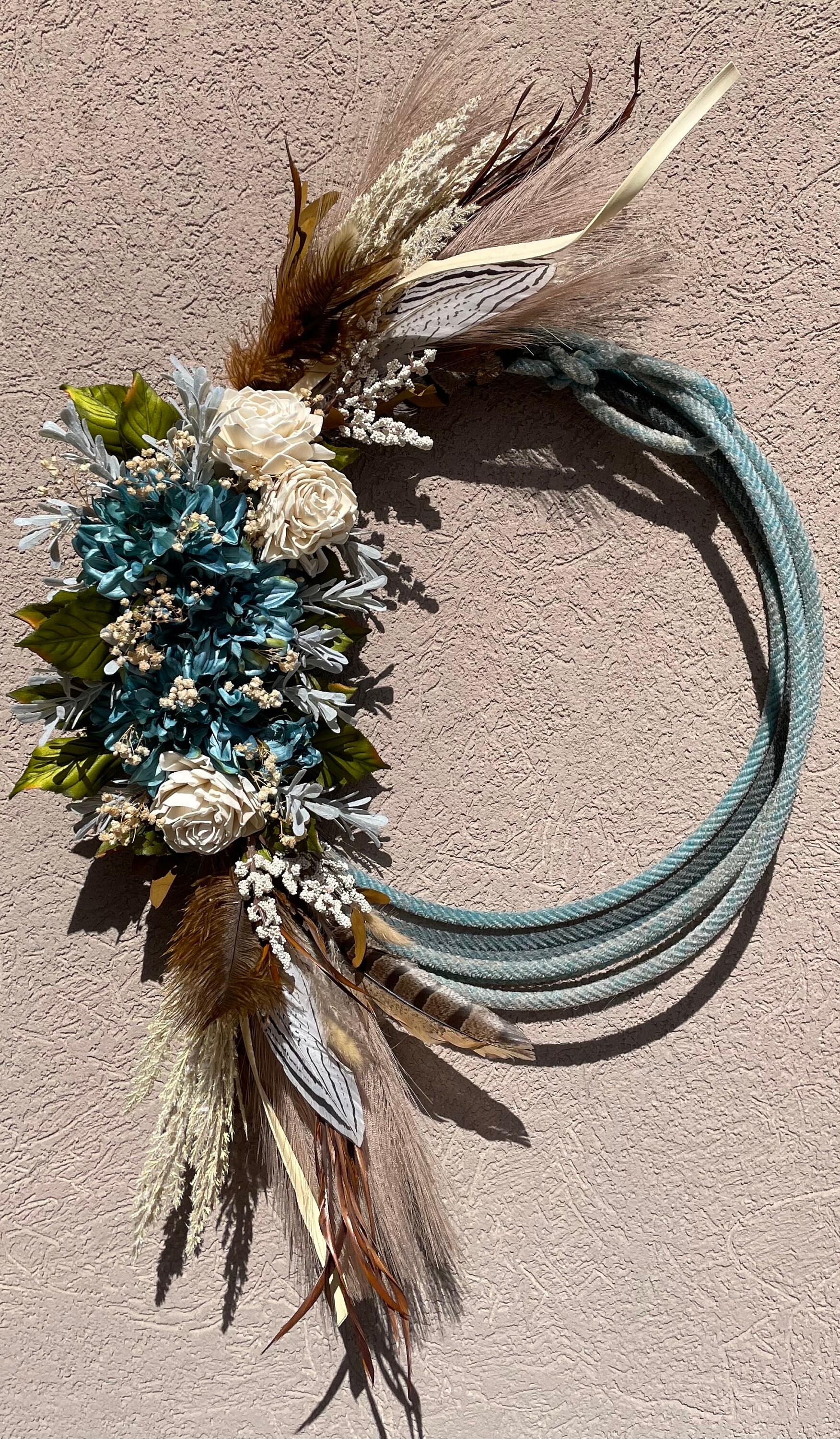Teal Lasso Decor, Lariat Decor, Western Ranch Decor, Rope Wreath ...