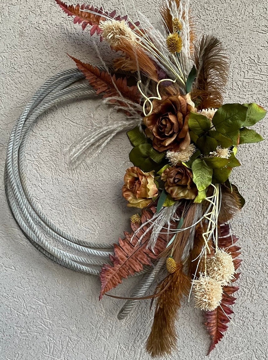 Rose Lasso, Rope Wreath, Western Decor, Boho Lariat Style Wreath Wall ...