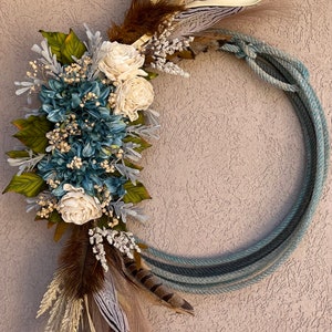 Teal Lasso Decor, Lariat Decor, Western Ranch Decor, Rope Wreath ...