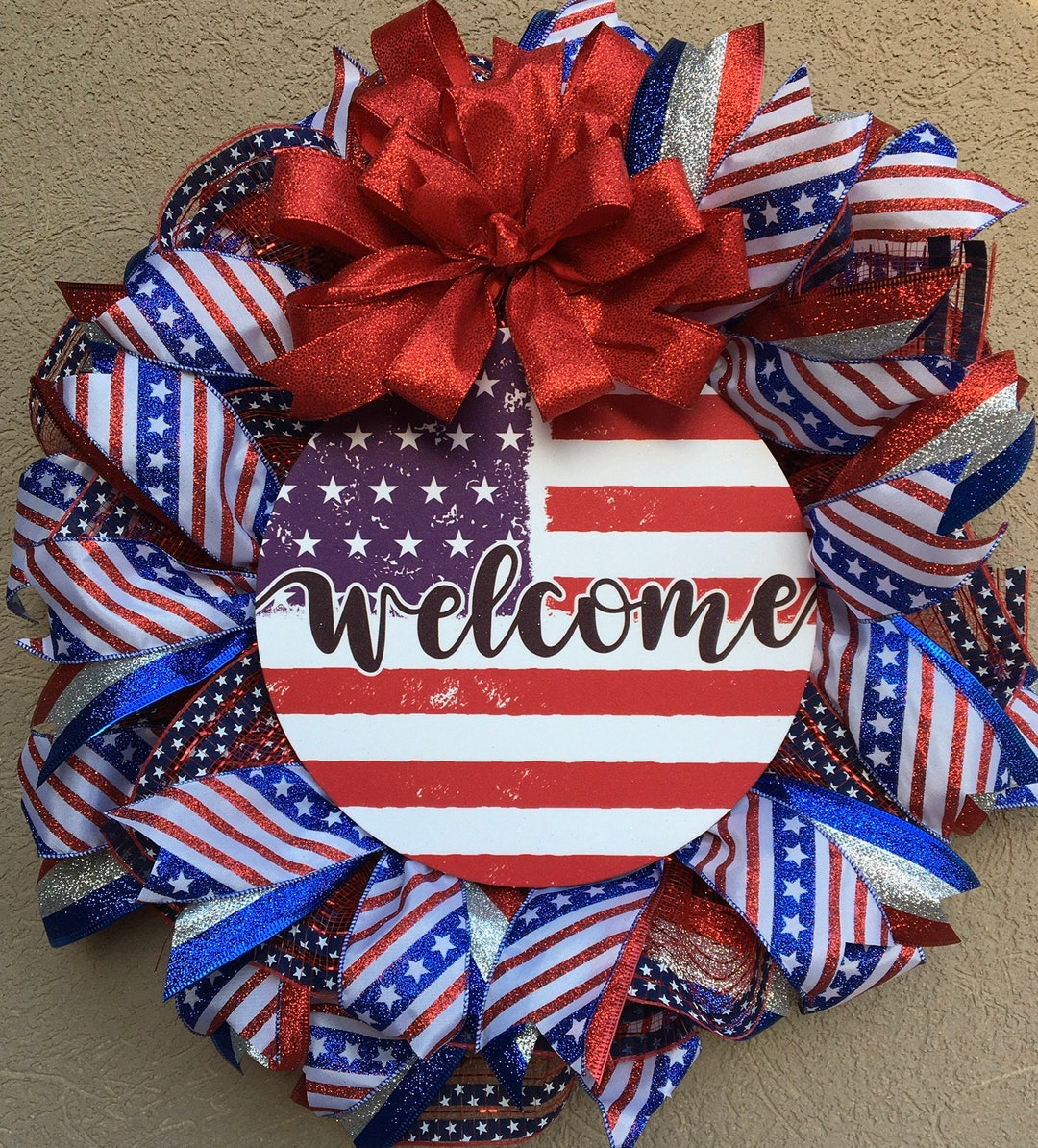 Welcome Patriotic Wreath - Etsy