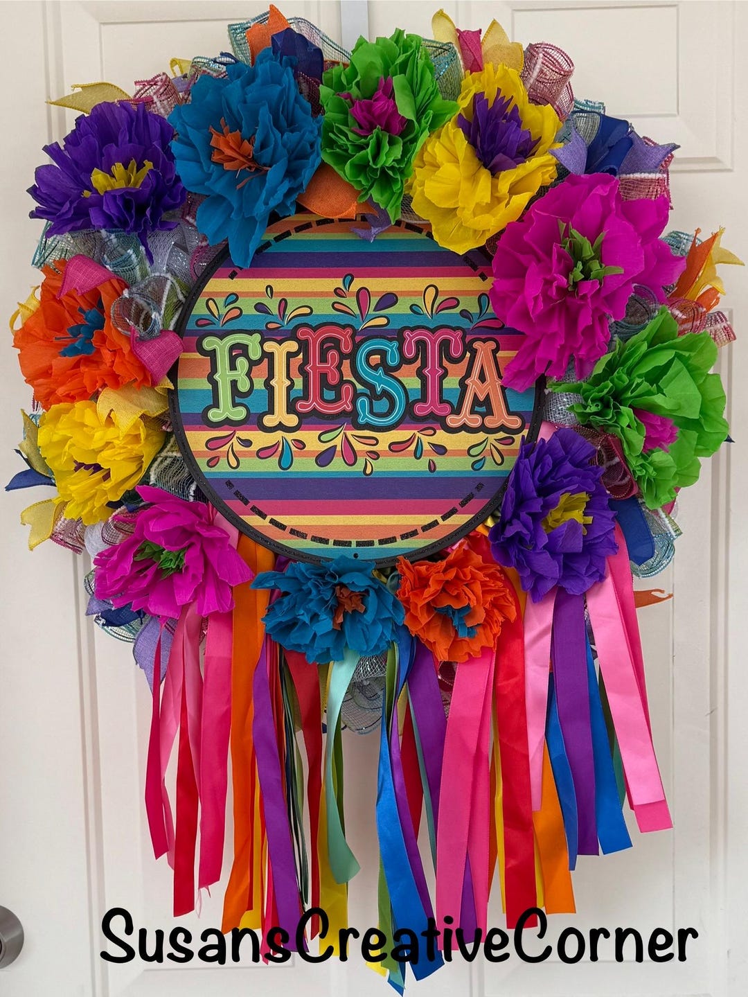 Fiesta Wreath: Colorful Paper Flowers & Ribbon Streamers - Etsy