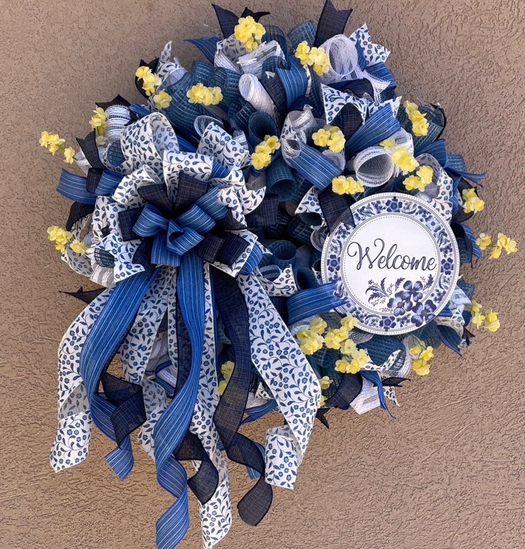 Welcome Blue and Yellow - Etsy