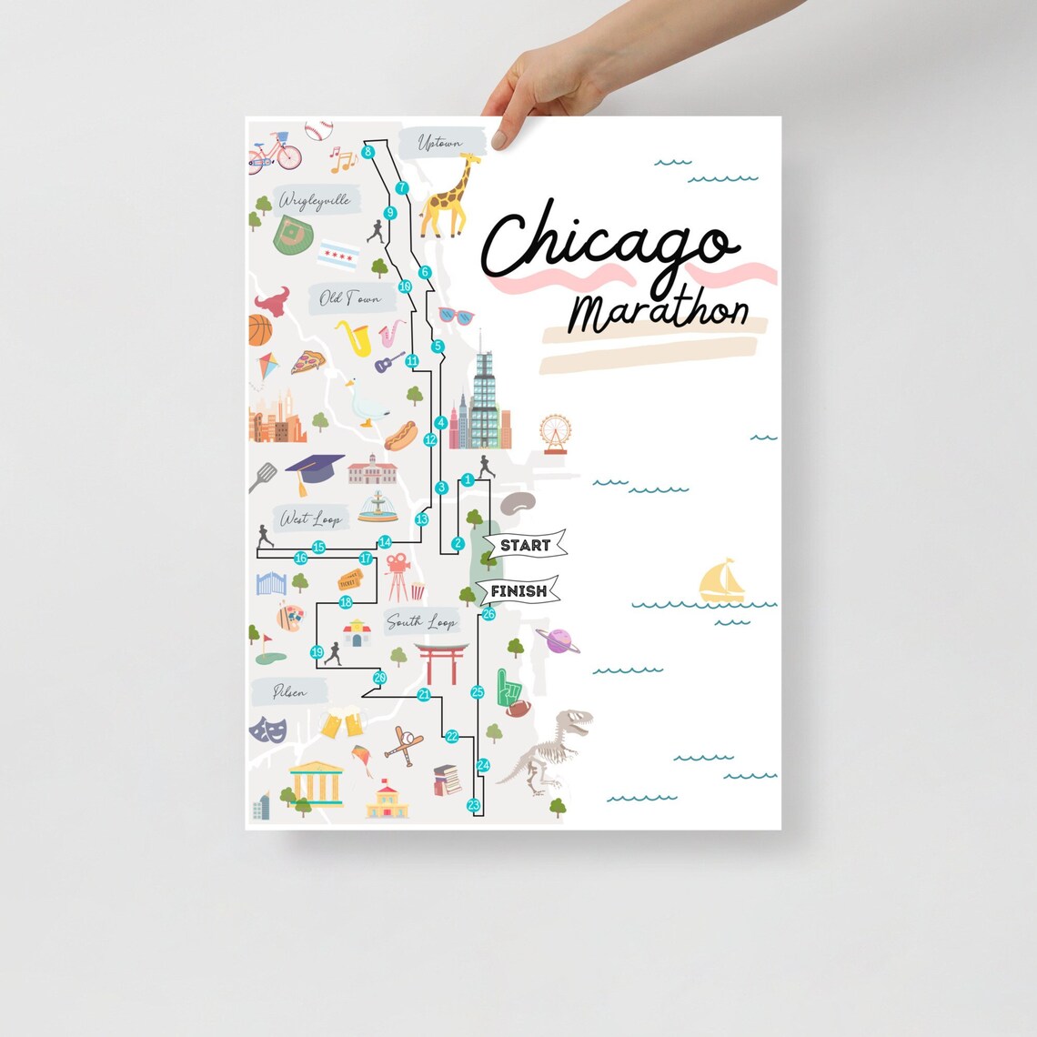 Chicago Marathon Route Print - Etsy