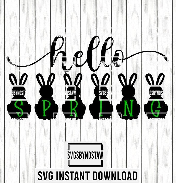 Hello Spring Cut File in Svg/png/pdf. Easter Bunny Svg. | Etsy