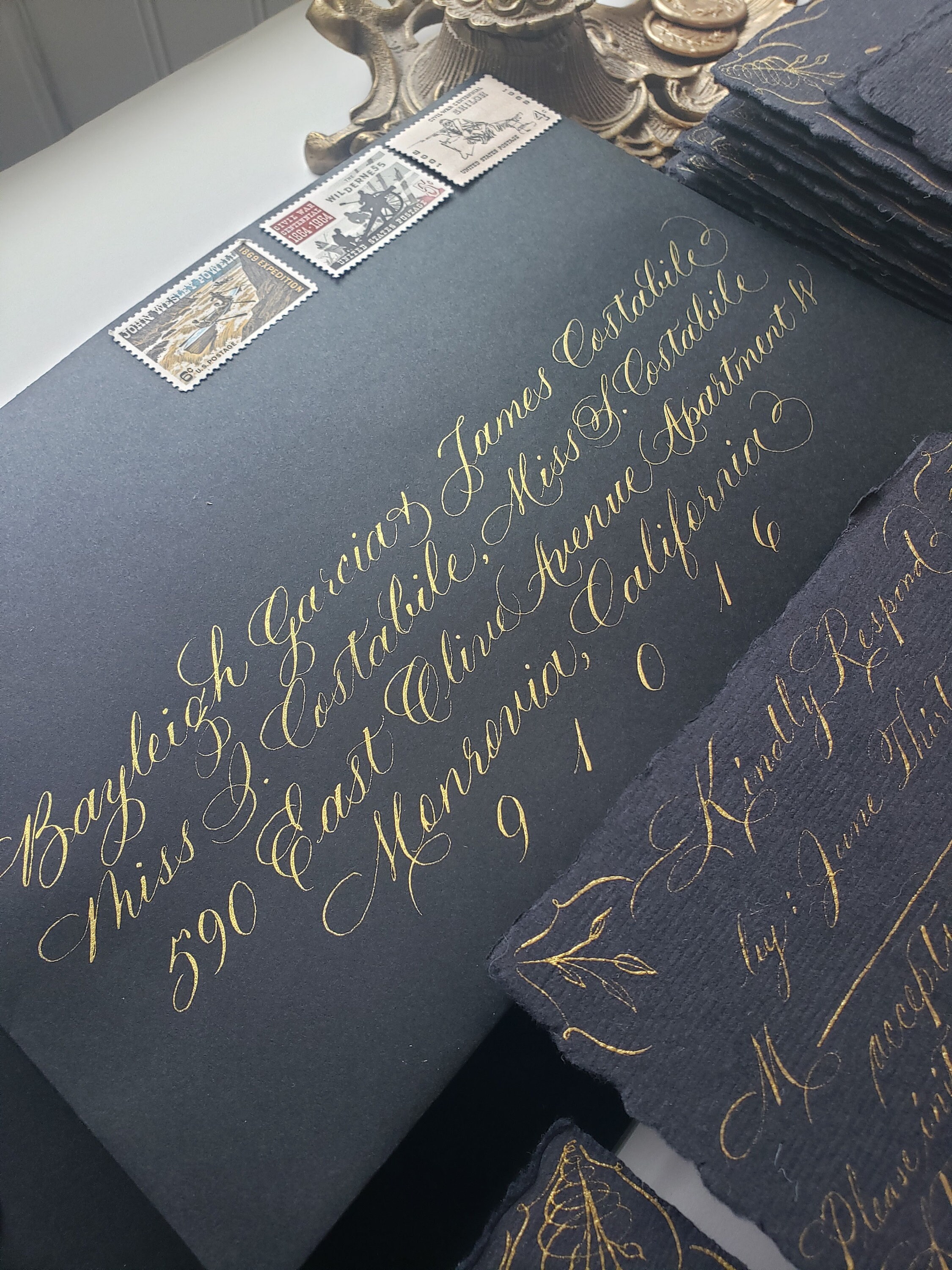 Hand Lettered Calligraphy With Floral Embellishment, Custom Envelope ...