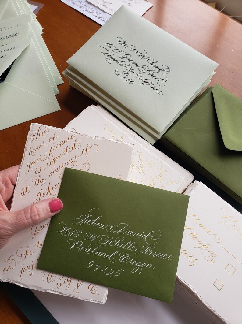 Hand Lettered Calligraphy With Floral Embellishment, Custom Envelope ...