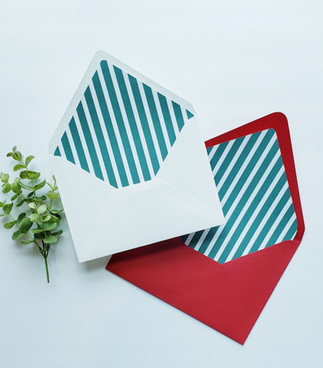 Green Striped Envelope Liner, Green and White Striped Holiday Envelope ...