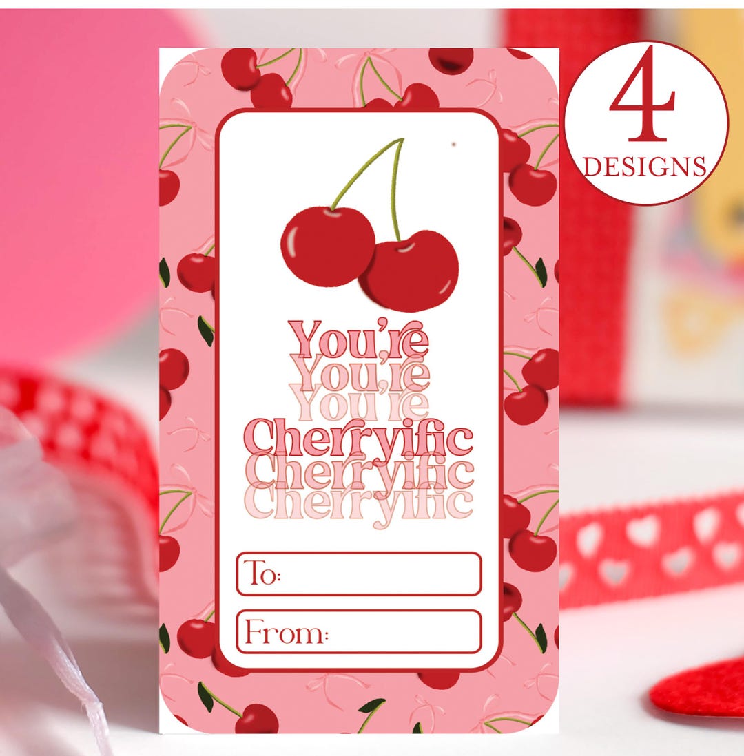 Valentine Cards for Kids School Printable, Cherry Themed Kids ...