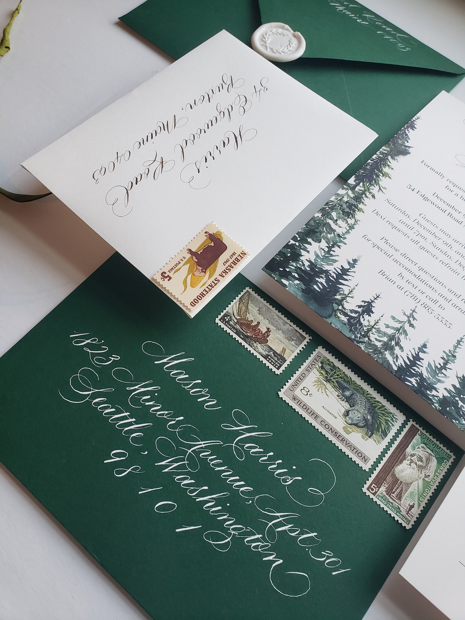 Hand Lettered Calligraphy With Floral Embellishment, Custom Envelope ...