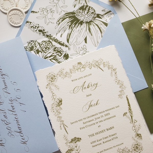 Deckled Edge Wildflower Wedding Invitation - Etsy