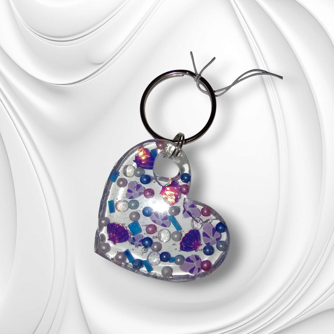 Shell Confetti Heart Keychain - Etsy
