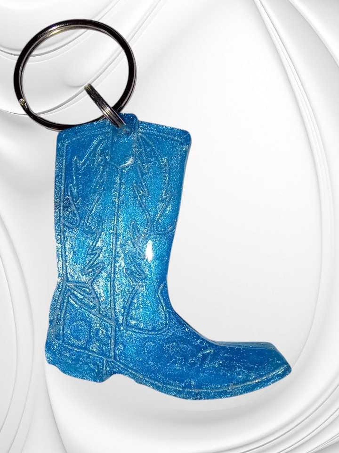 Handmade Blue Glitter Cowboy Boot Keychain | Western Resin Keychain ...