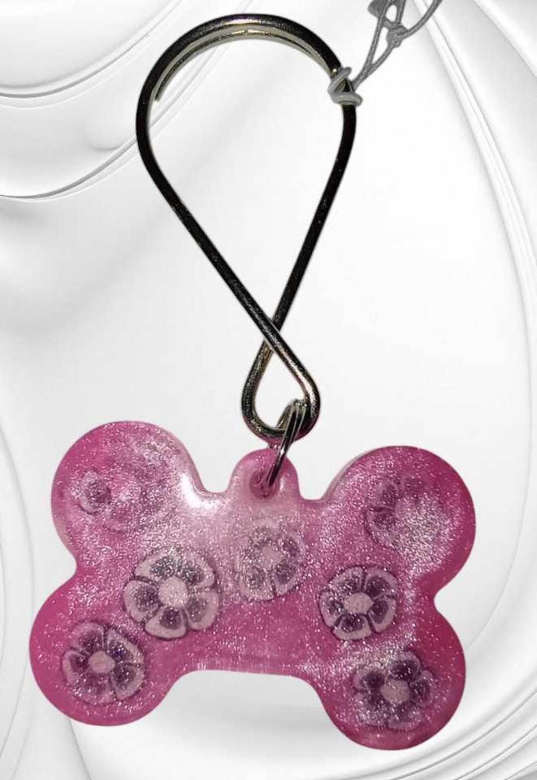 Pink Floral Dog Bone Keychain - Etsy