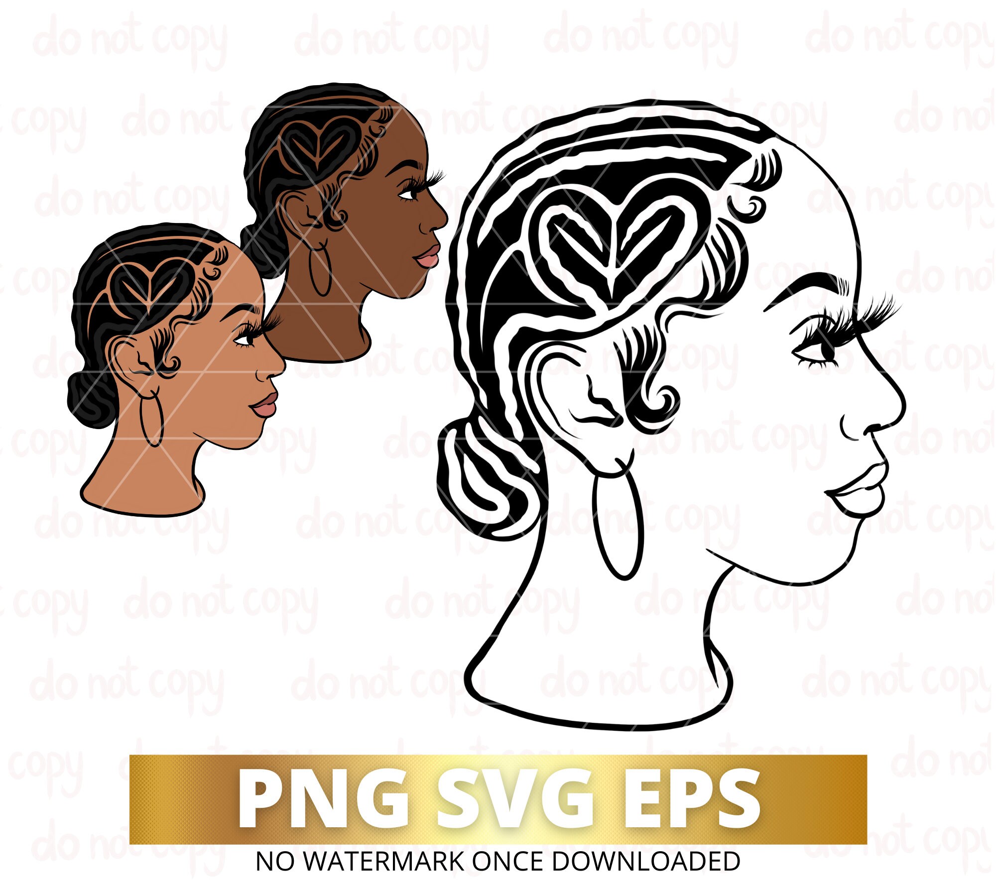 Heart Braid Hair Girl Outline PNG Svg Eps, Black Girl Svg ,sublimation ...