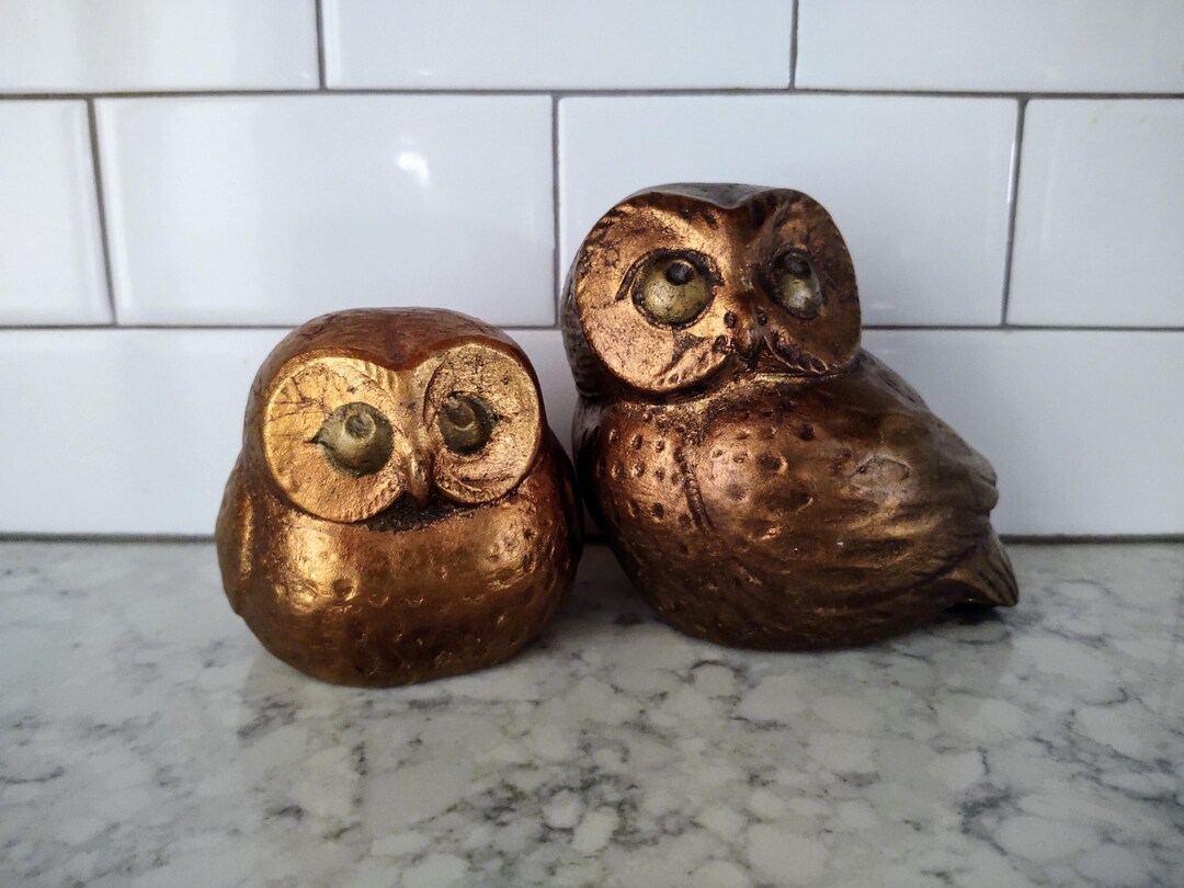 Vintage MCM Jaru California Gold Plaster Owls Heavy Chalkware Plaster ...