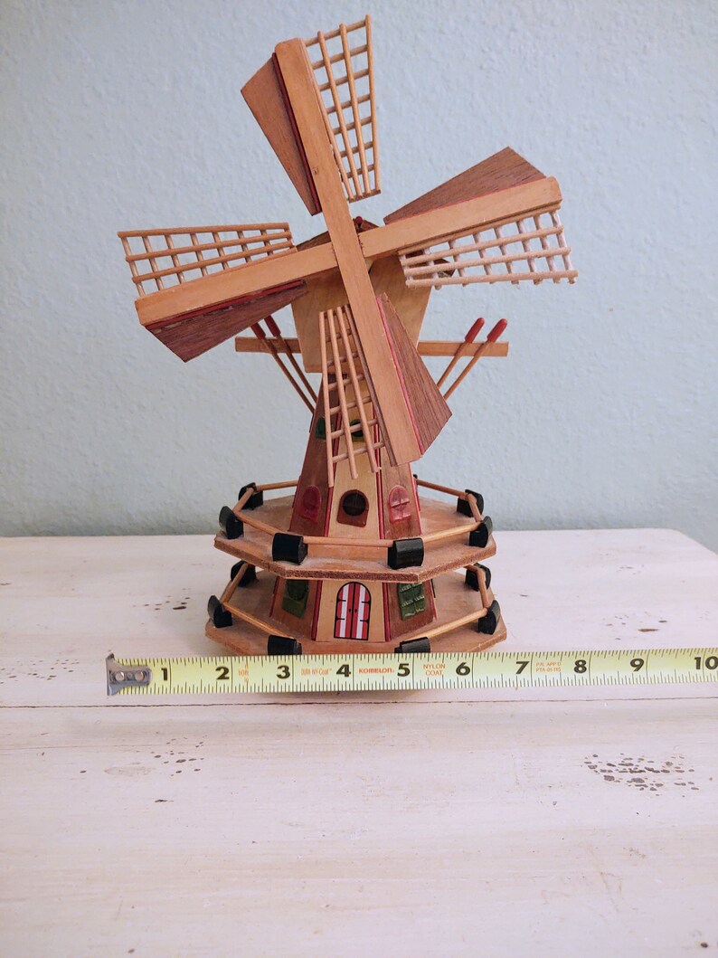 Vintage 1970's Wooden Dutch Windmill Music Box With Turning Windmill ...